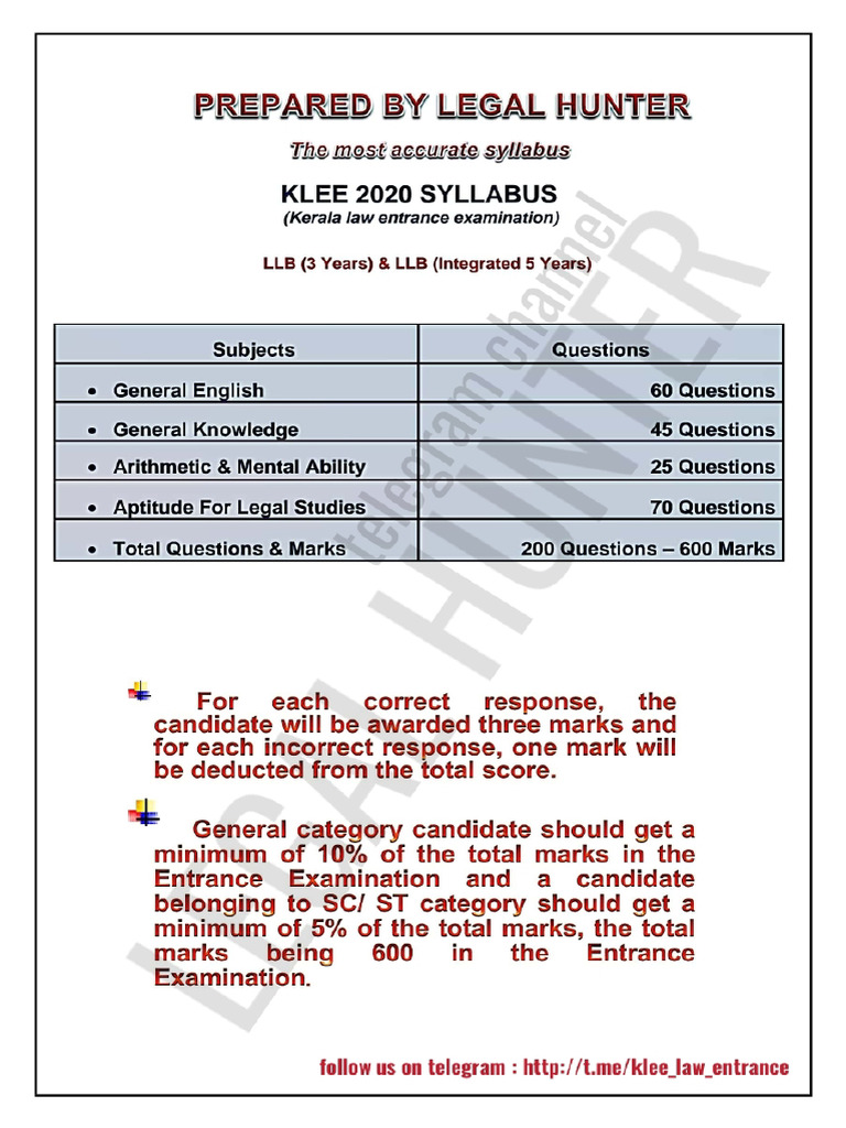 Klee Entrance Syllabus by Legal Hunters | PDF