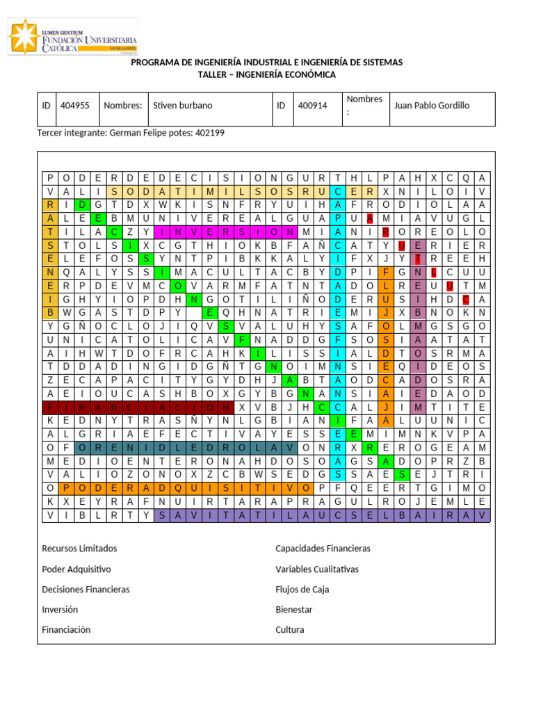 Taller Sopa de Letras Ing. Econ. | PDF