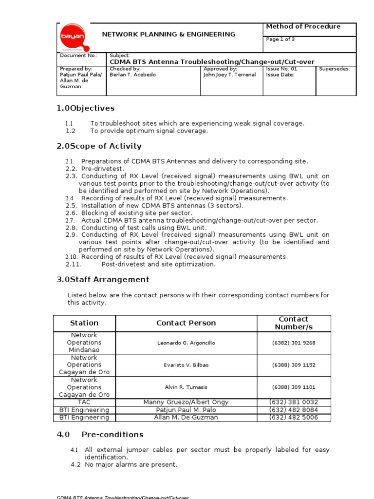 CDMA BTS Antenna Troubleshooting_Change-Out_Cut-Over MOP (Method of ...