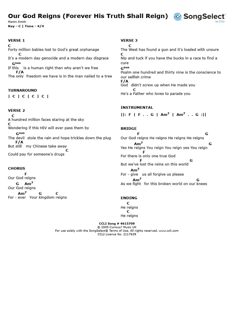 Our God Reigns (Forever His Truth Shall Reign) - Chords-C | PDF