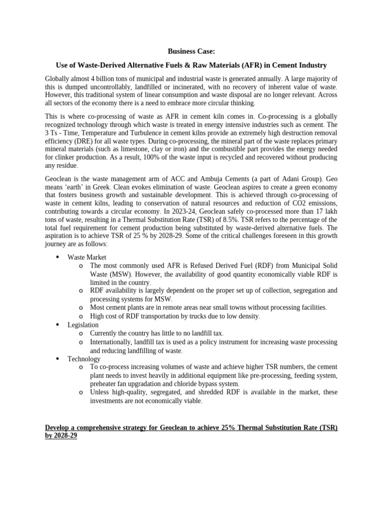 66dfd12d496e3 Cement AFR Business Case 2 | PDF | Waste | Cement