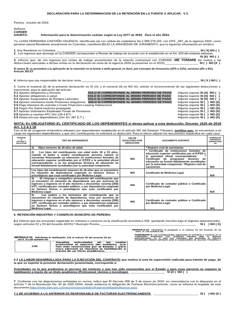 Formato Optativo Declaracion Juramentada Contratistas V3 Luisa-2. | PDF