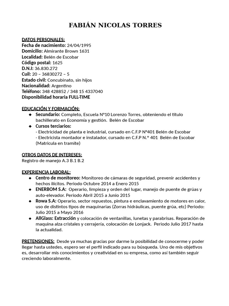 Curriculum Vitae Nicolas | PDF