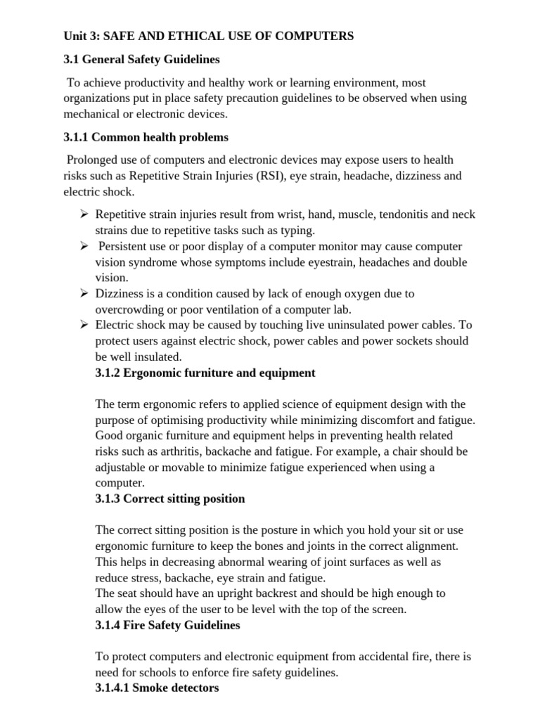 Unit 3. Safe and Ethical Use of Computers | PDF