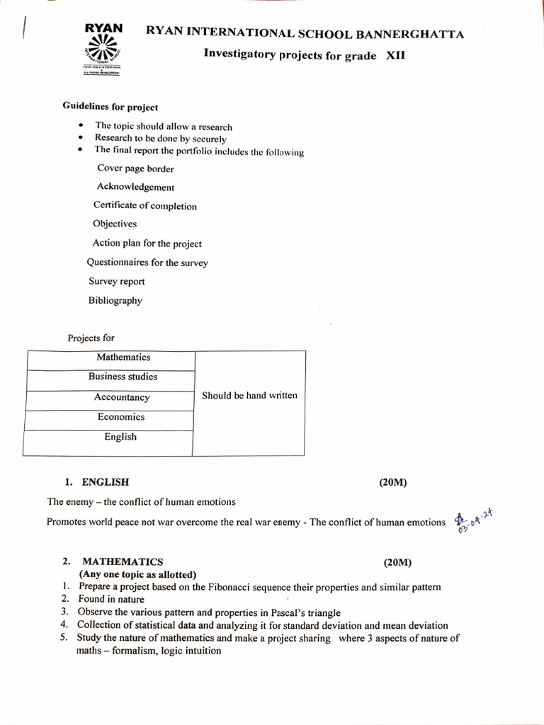 Grade - 12 Projects For Board Exams | PDF