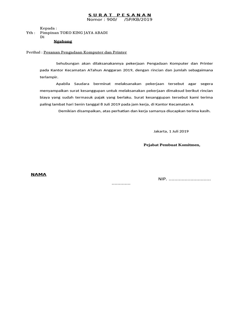 Format Surat Pesanan Barang | PDF