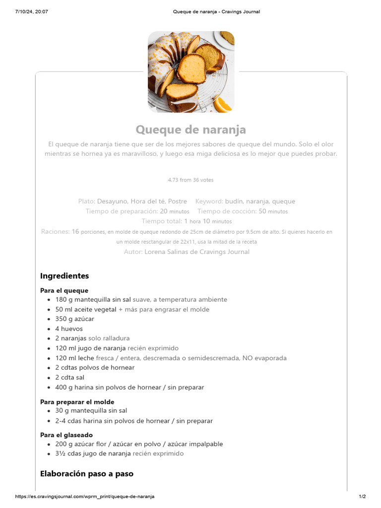 Queque de Naranja - Cravings Journal | PDF