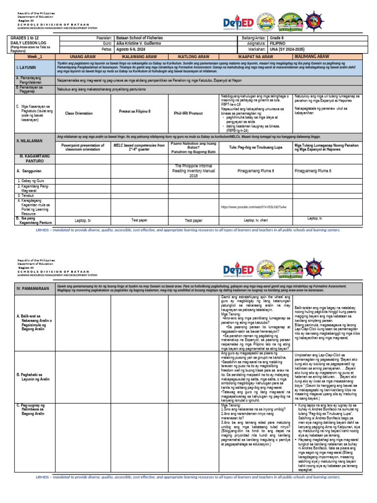 DLL New Format S.y.2024-2025 | PDF