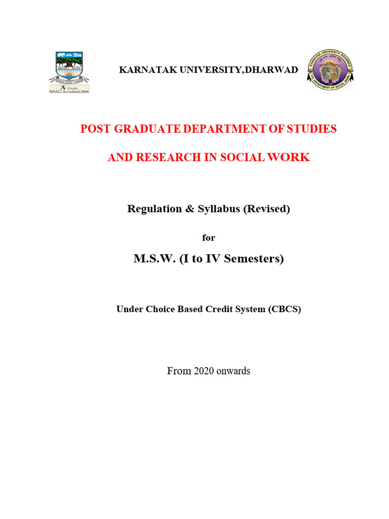 2.6 MSW Syllabus I To IV Sem 2020 Onwards | PDF