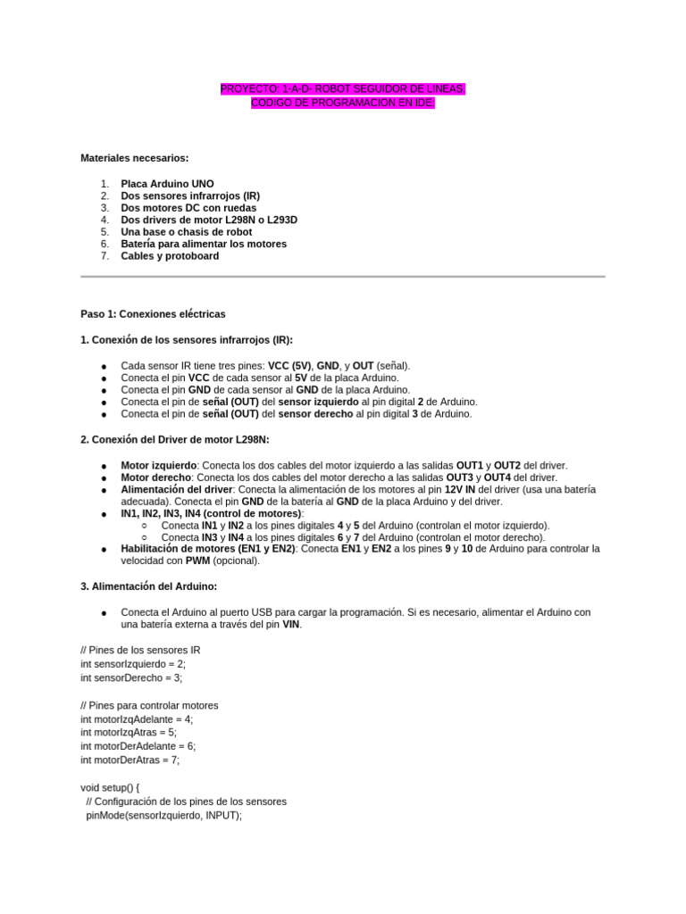 Proyecto - 1d-A Robot Seguidor de Lineas | PDF