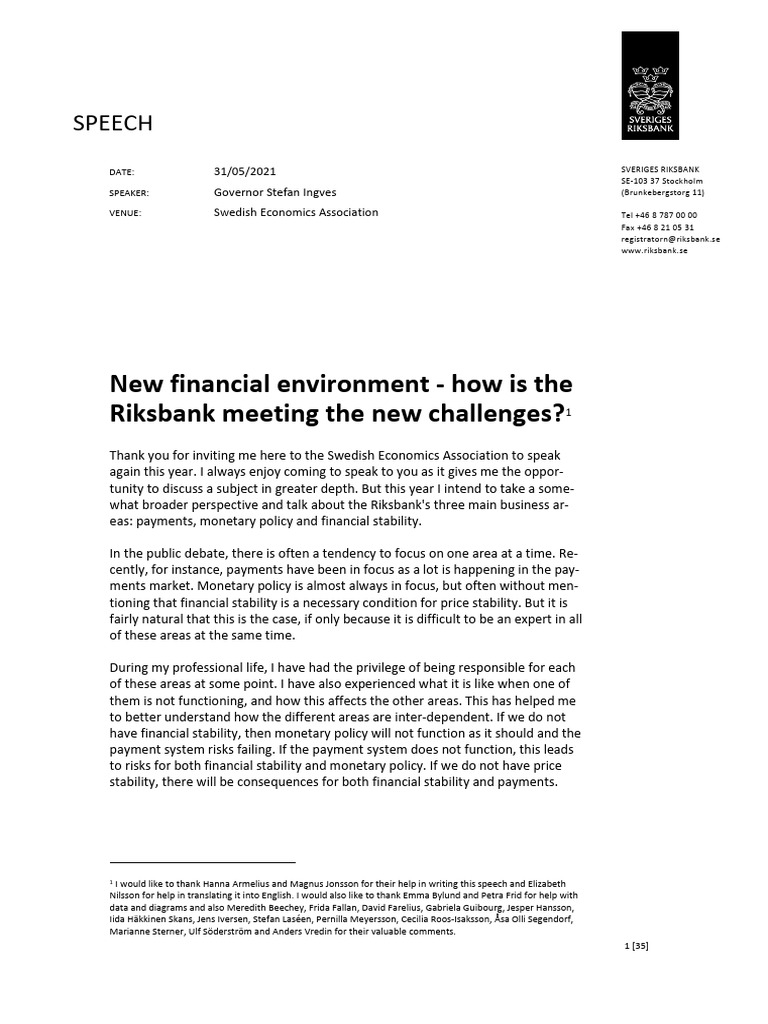 Ronment - How Is The Riksbank Meeting The New Challenges | PDF