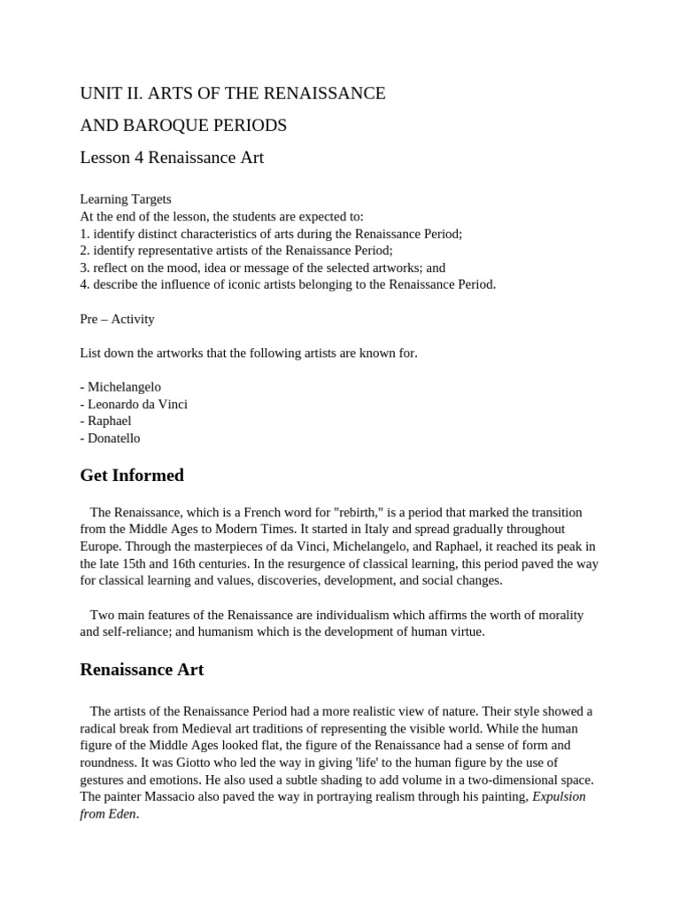 Lesson 4 Renaissance Art - Module | PDF