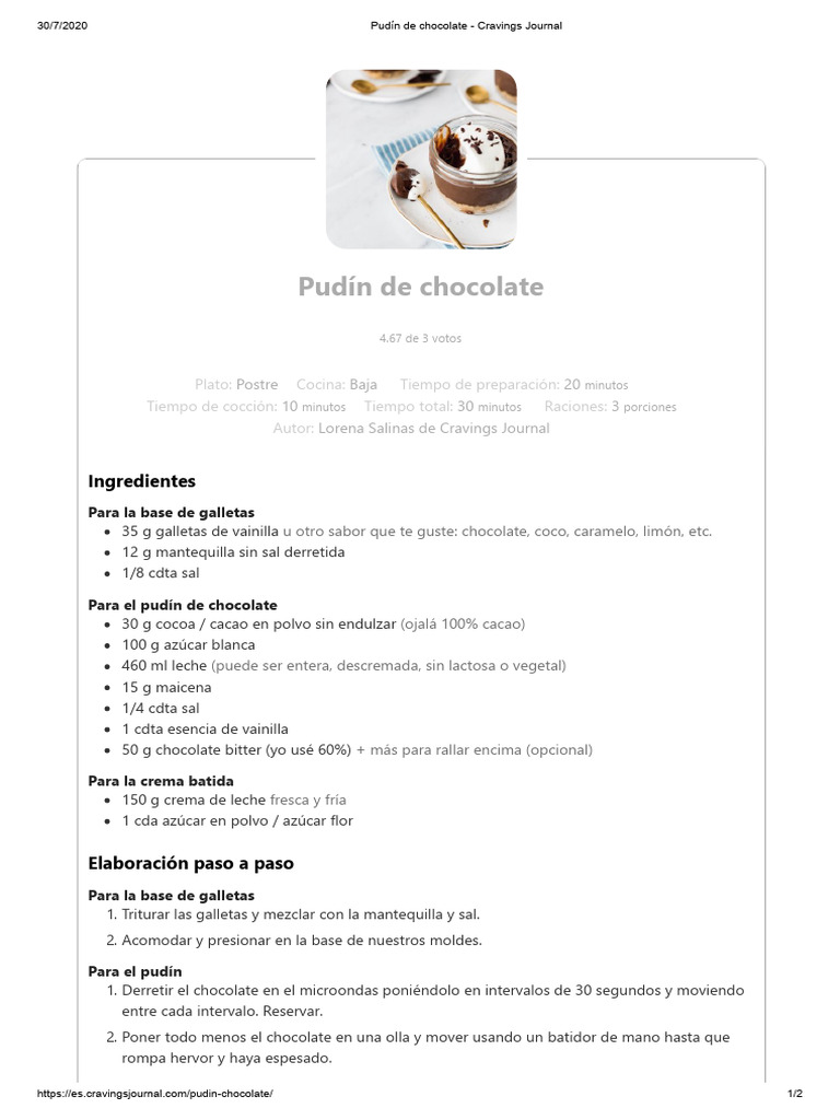Pudín de Chocolate - Cravings Journal | PDF
