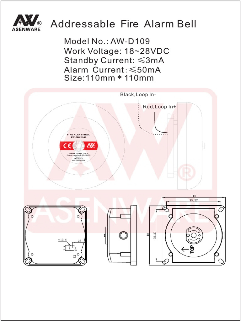 Addressable Fire Alarm Bell AW-D109 | PDF