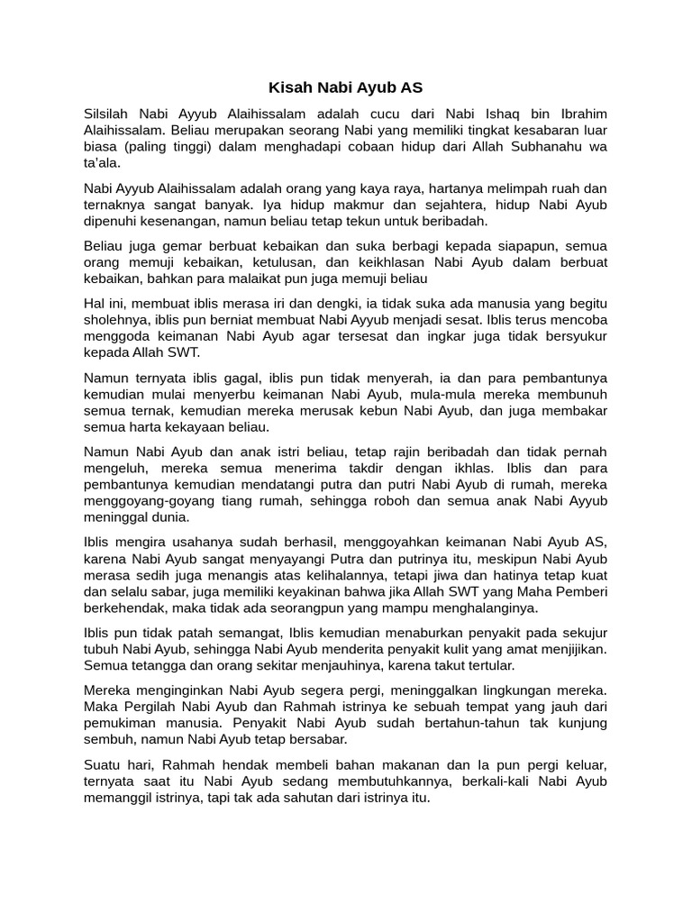 Kisah Nabi Ayub AS: Kesabaran dan Mukjizat | PDF | Abrahamic Religions ...