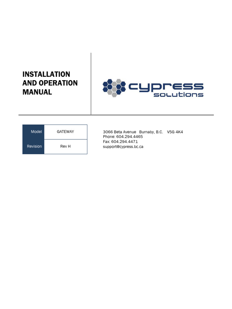 Gateway Installation and Operation Manual RevH | PDF | Electronics | Computers