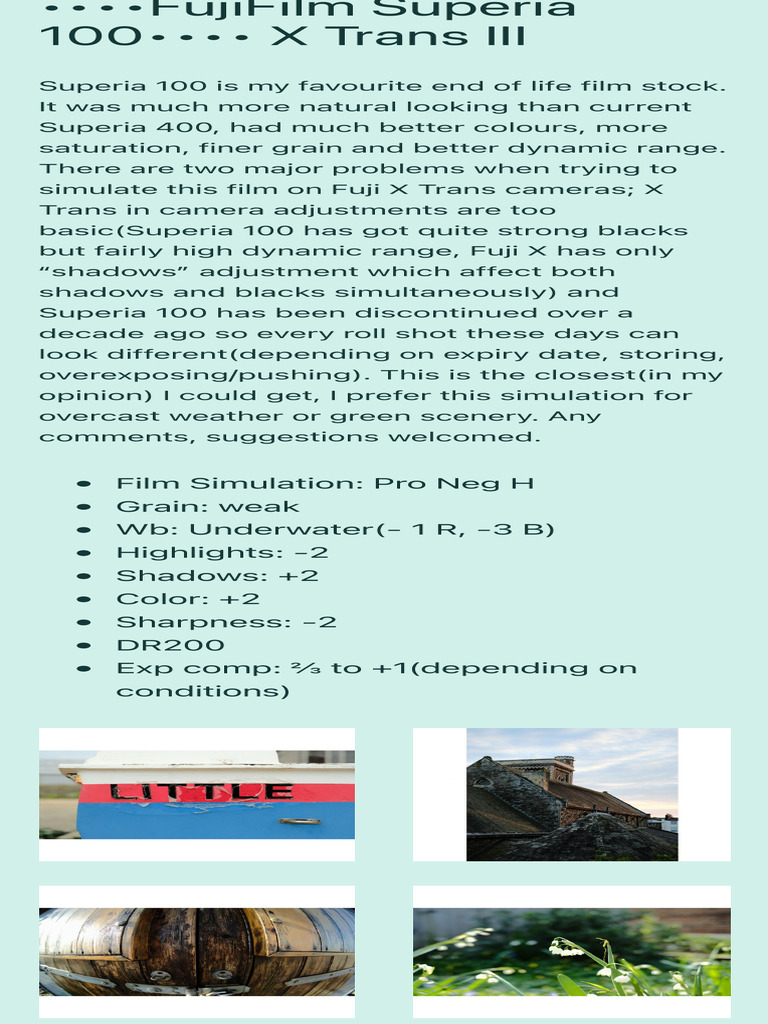 FujiFilm Superia 100 - X Trans III - Piotr Skrzypek FujiFilm Recipes | PDF