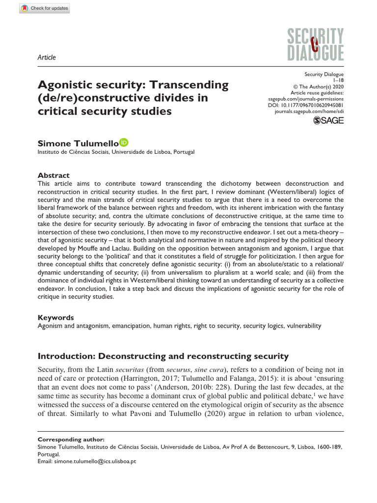 Agonistic Security: Transcending (De/re) Constructive Divides in ...