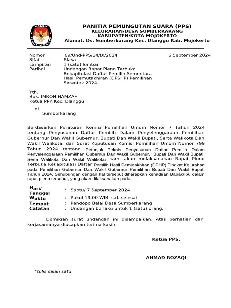 2 - Undangan DPHP Kades+rundown - PPK | PDF