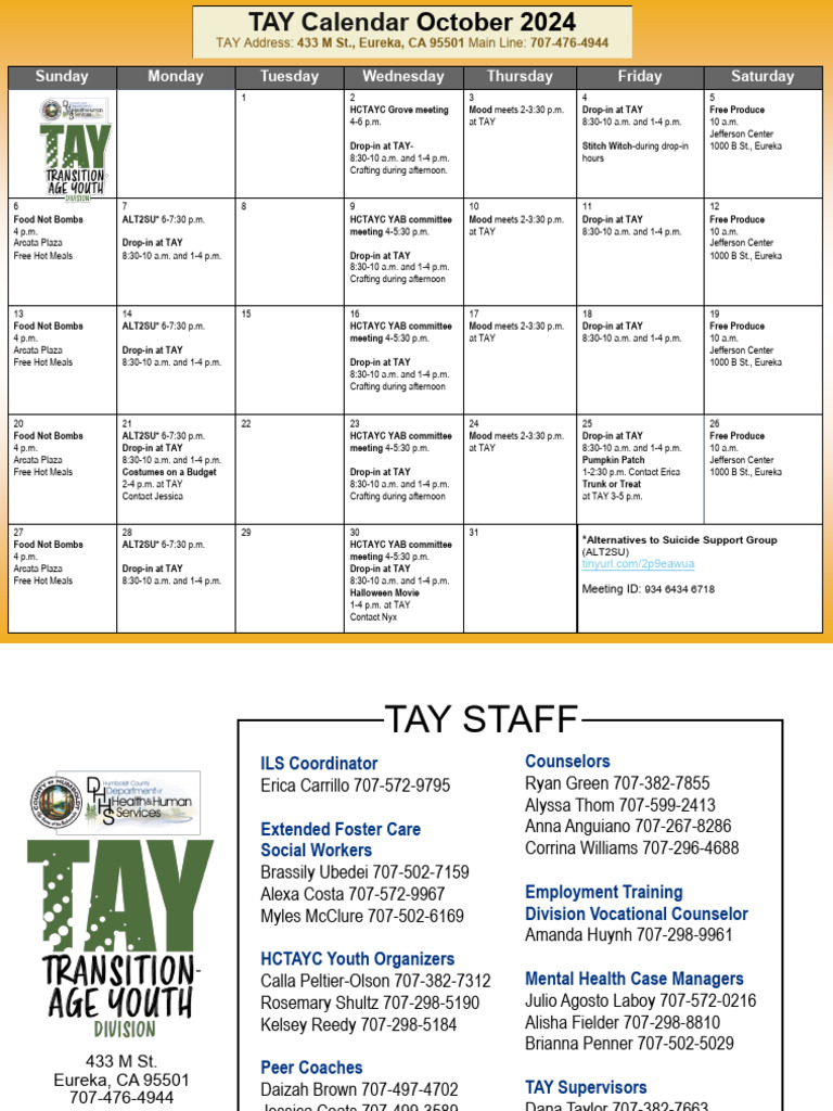 TAY Calendar - October 2024 - 202410011856214940 | PDF