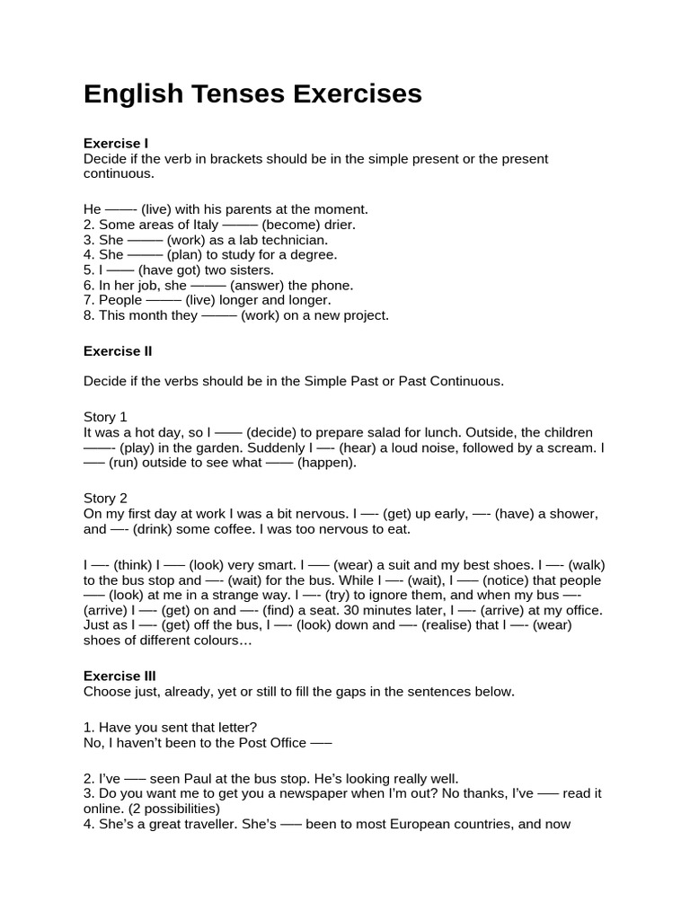 English Tenses Exercises | PDF