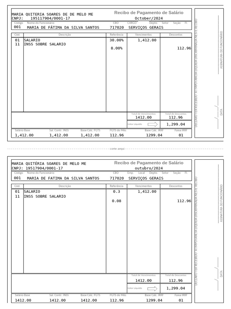 Formulario de Contra Cheque Gratis 1 | PDF