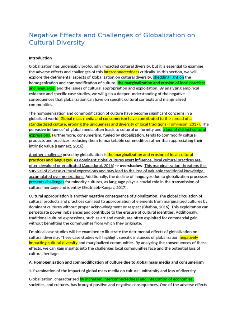Negative Effects and Challenges of Globalization On Cultural Diversity ...