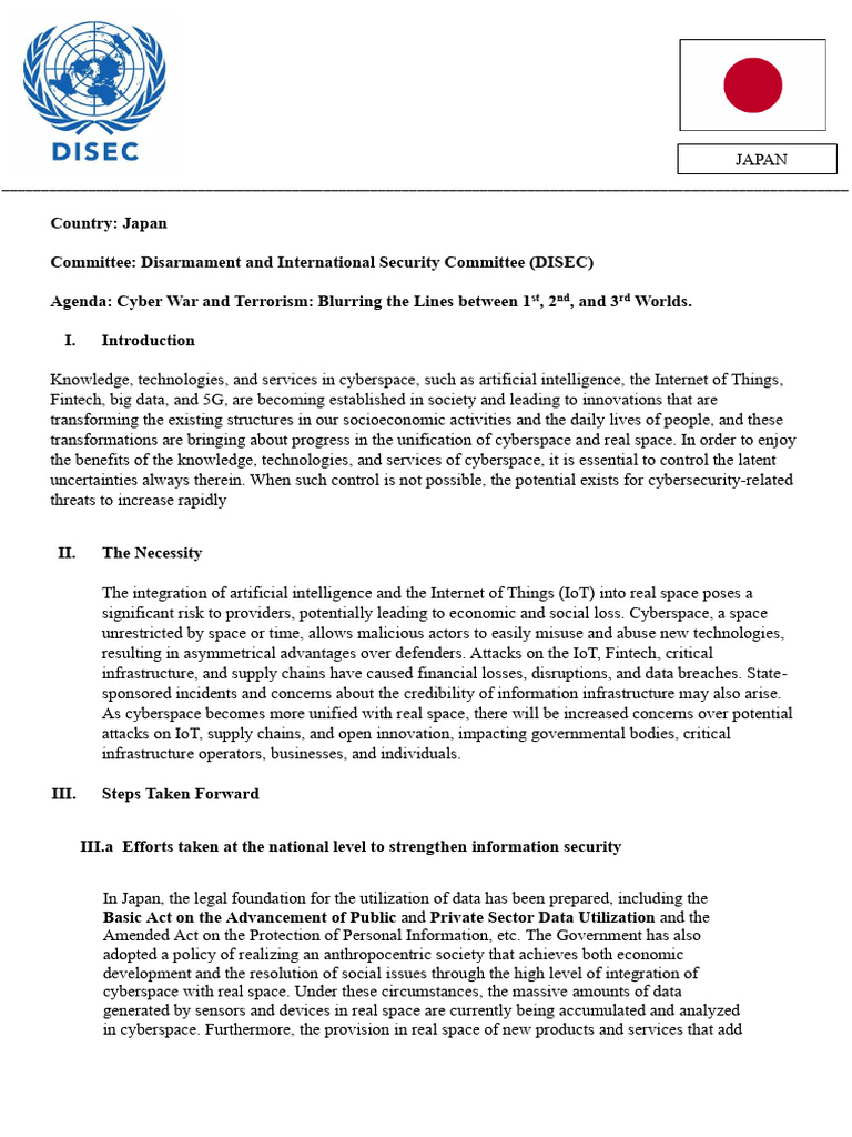 DISEC JAPAN PositionPaper | PDF