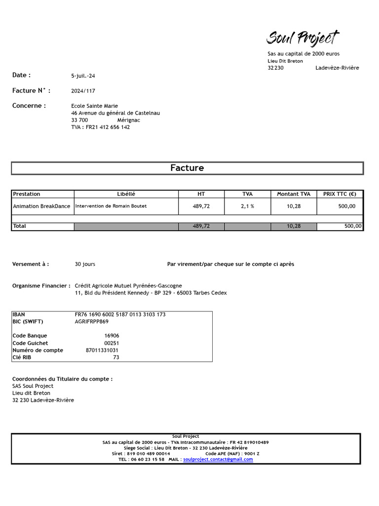 Facture Mérignac Sainte Marie | PDF