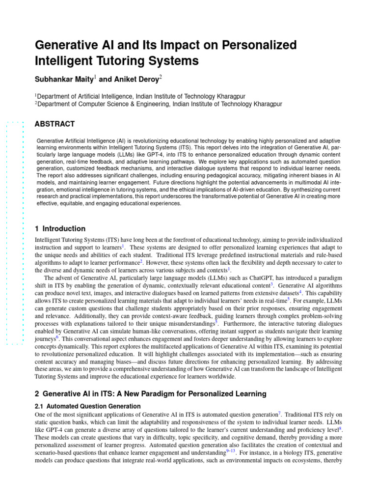 Generative AI and Its Impact On Personalized Intelligent Tutoring ...