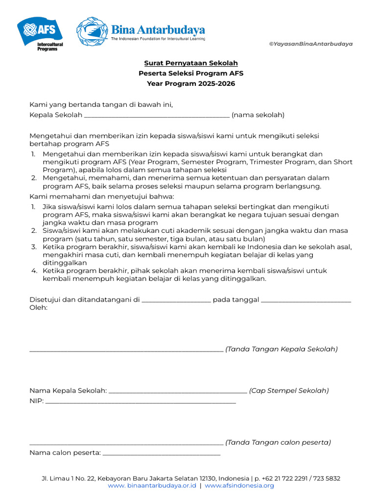 Surat Pernyataan Sekolah (AFS) | PDF
