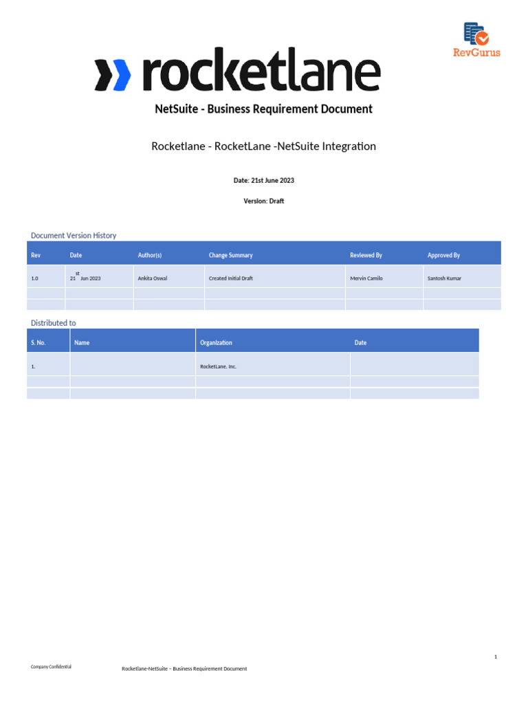 Rocketlane-NetSuite Business Requirement Document Draft | PDF
