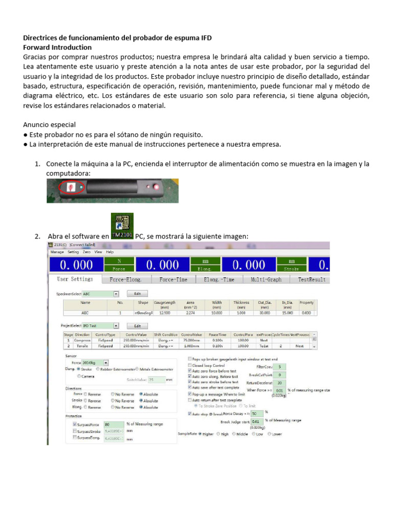 Foam IFD Tester Operation Guidelines Español | PDF
