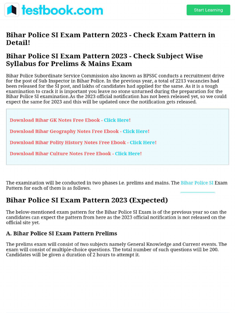 Bihar Police SI Exam Pattern 2023 - Check Exam Pattern in Detail! | PDF