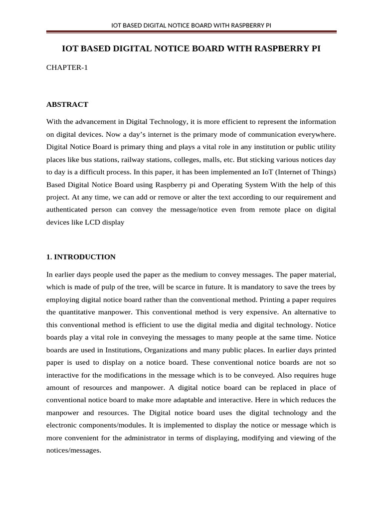 2k22 - Rep - Iot Based Digital Notice Board With Raspberry Pi | PDF