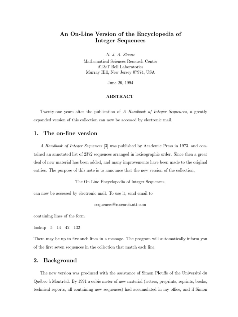 英文文獻 Integer Sequences | PDF