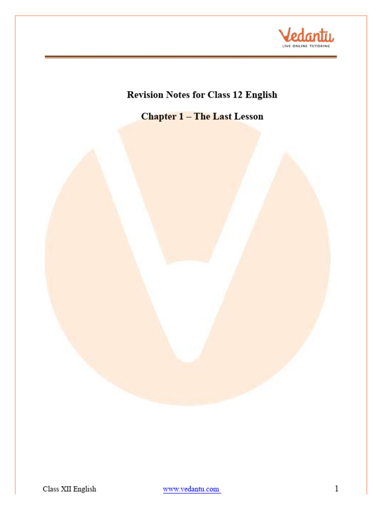 CBSE English Notes For Flamingo Chapter 1 The Last Lesson Class 12 PDF ...