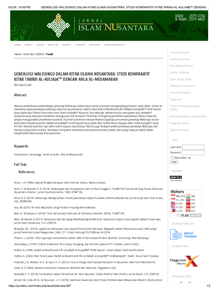 GENEALOGI WALISONGO DALAM KITAB ULAMA NUSANTARA - STUDI KOMPARATIF ...