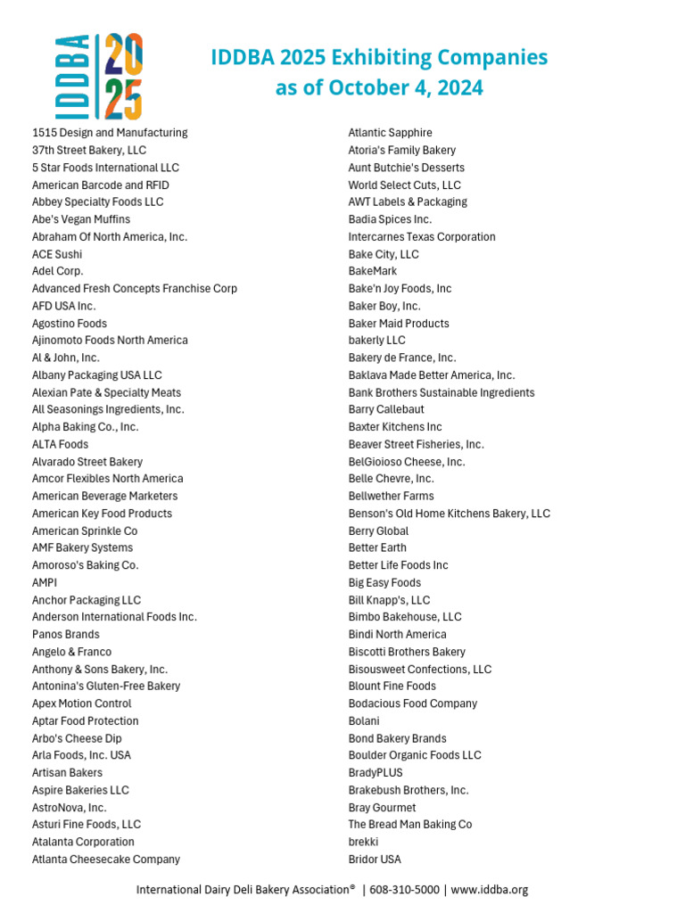 IDDBA2025 Exhibitor List | PDF | Bakery | Wellness