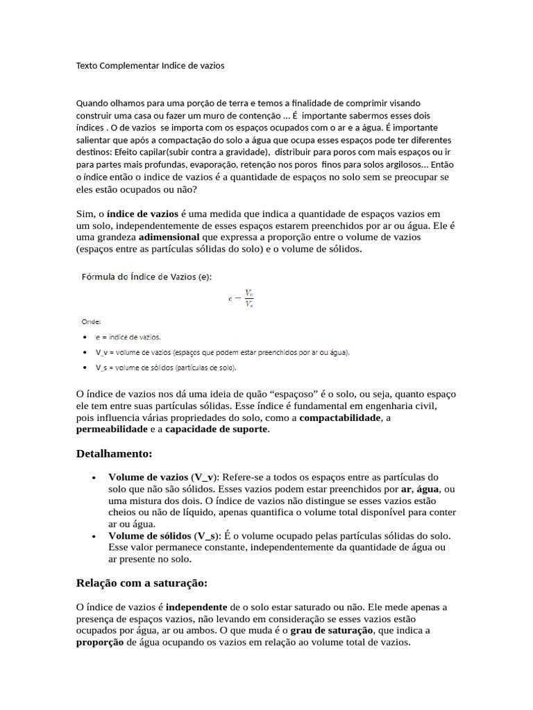 Texto Complementar Indice de Vazios | PDF