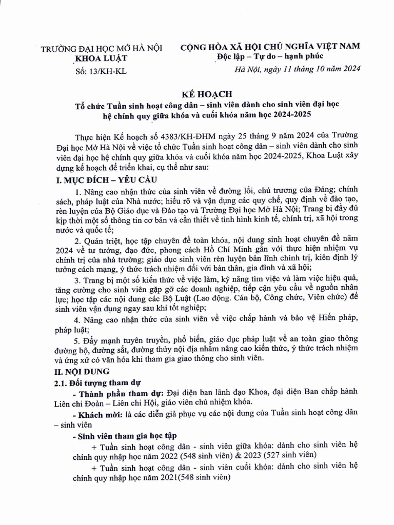 Kế hoạch tuần SHCD giữa và cuối khoá năm 2024 | PDF