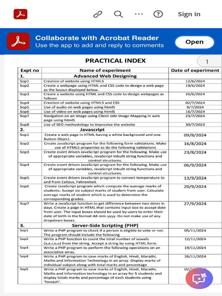 PRACTICAL INDEX - Adobe Cloud Storage | PDF