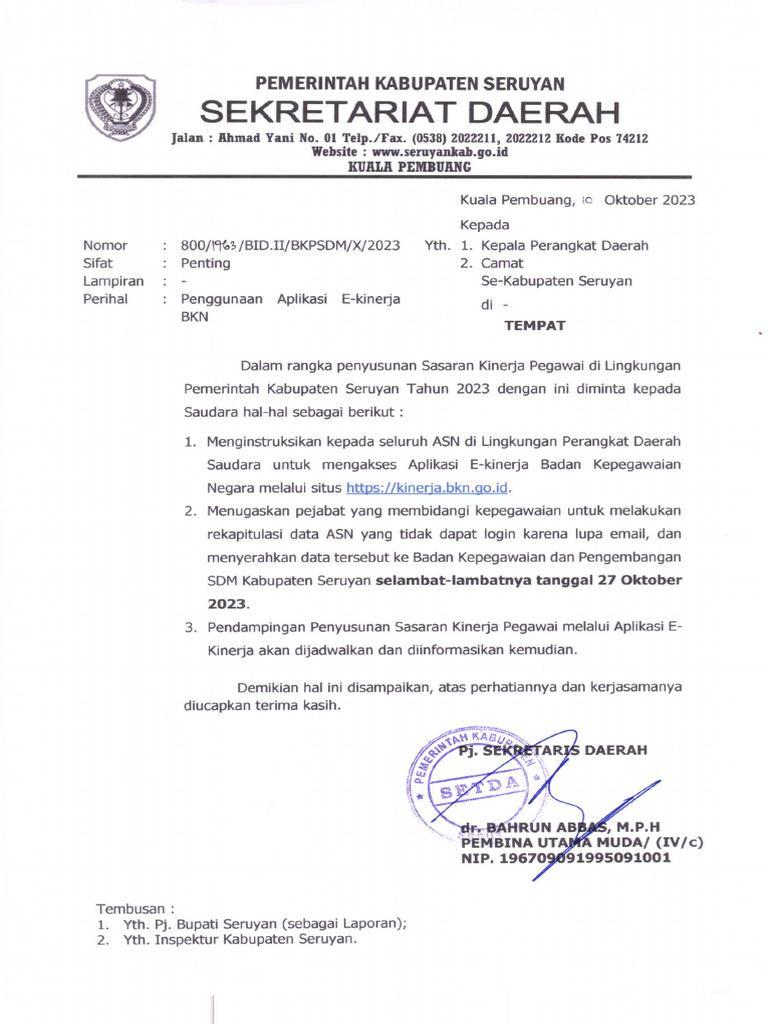 Surat E-Kinerja 2023 | PDF