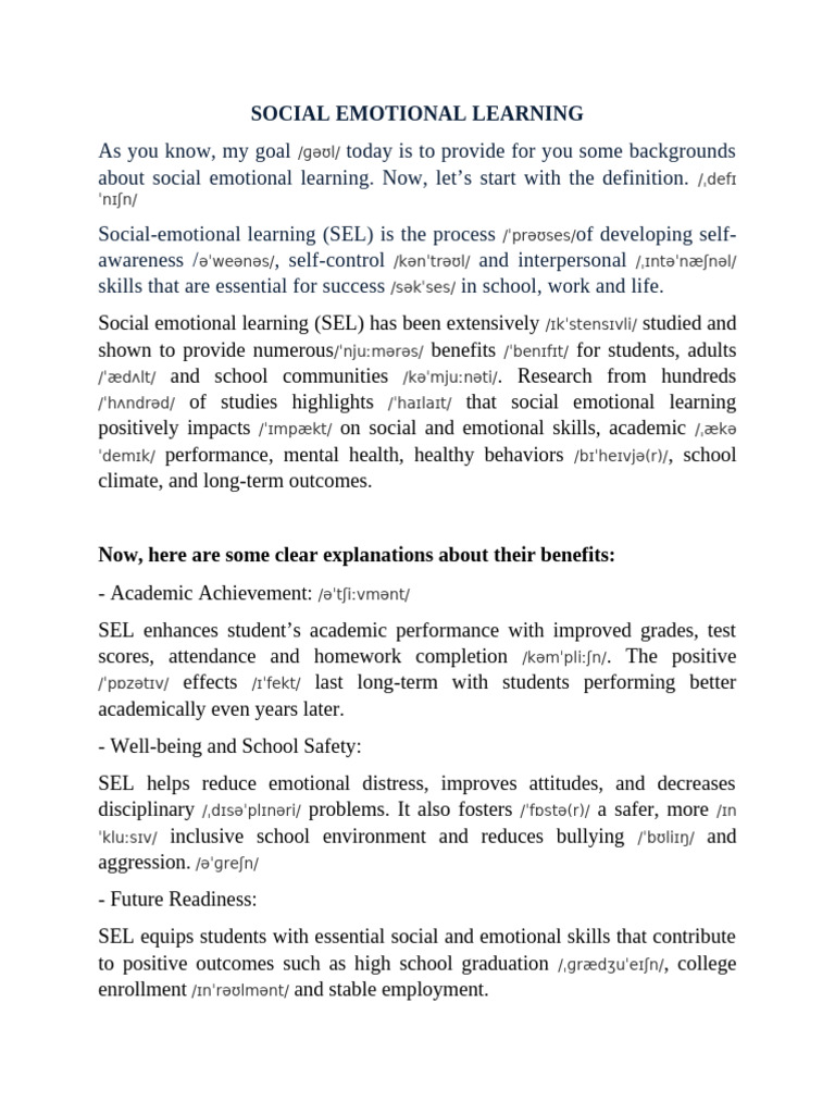 Social Emotional Learning | PDF