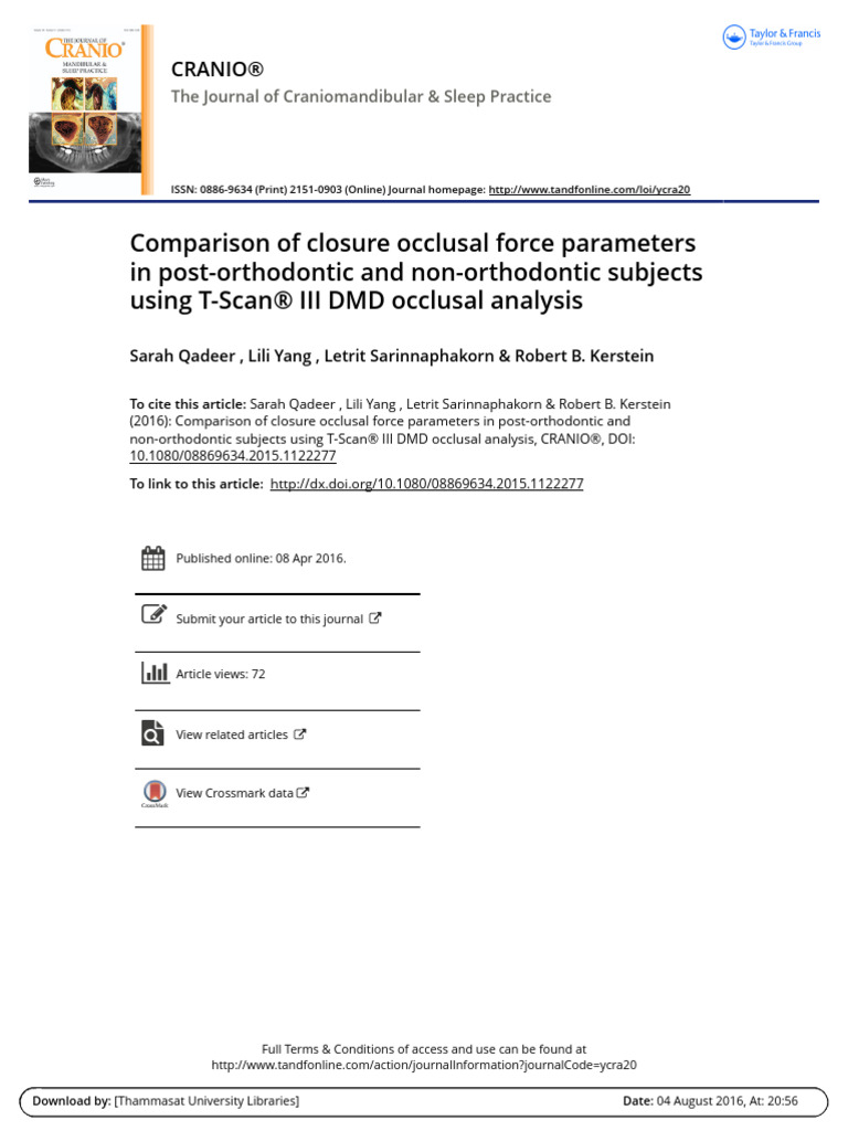 Comparison of Closure Occlusal Force Parameters in Post Orthodontic and ...