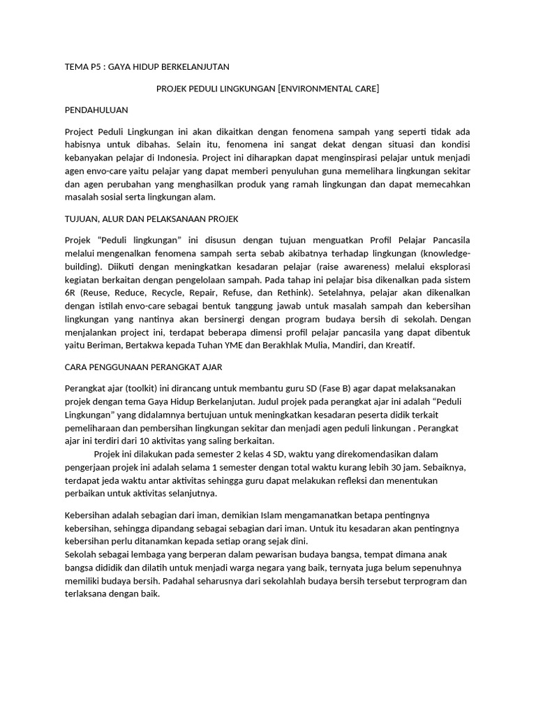Projek Peduli Lingkungan P5 | PDF