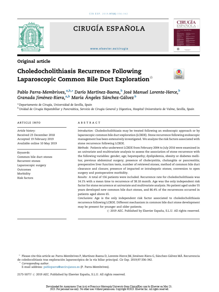 Choledocholithiasis Recurrence Following Laparoscopic Common Bile Duct ...
