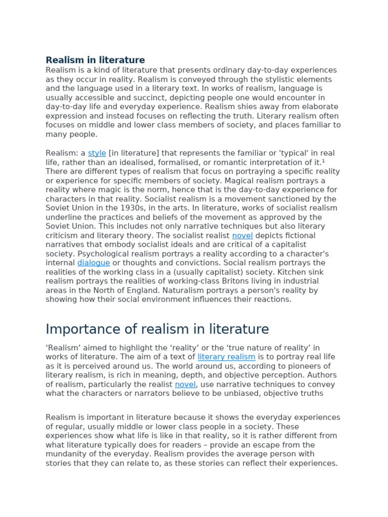 Realism Movement in Literature | PDF
