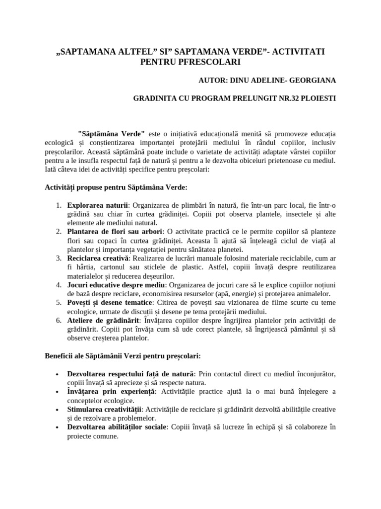 Eseu Saptamana Verde Altfel | PDF