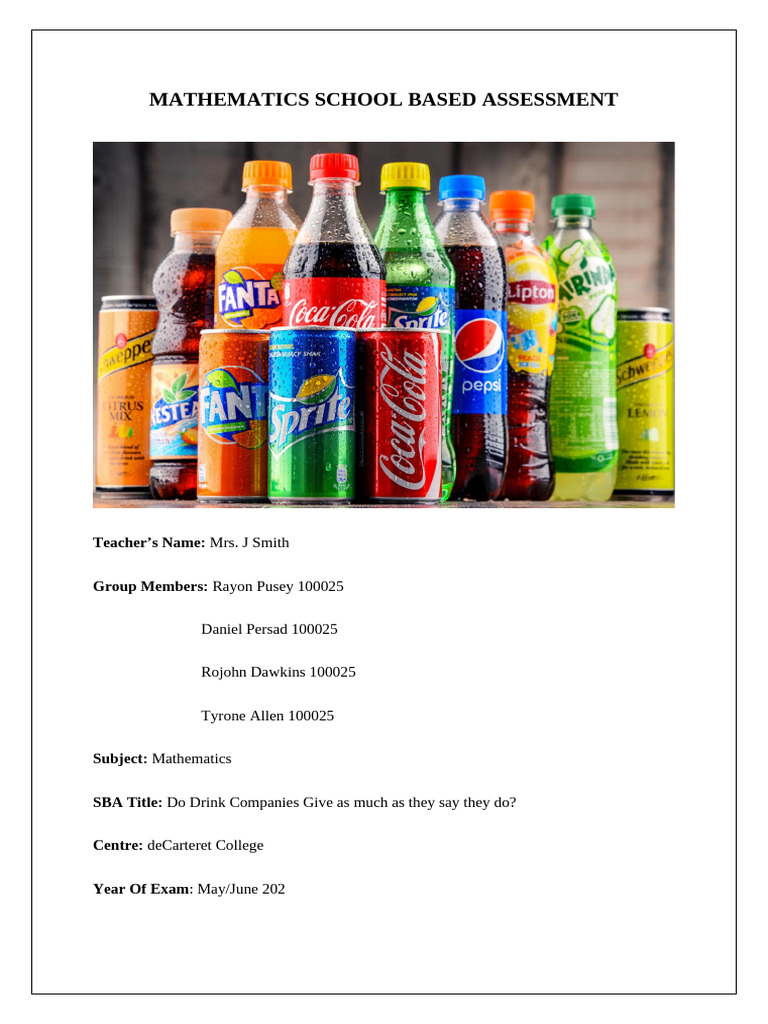 Mathematics School Based Assessment | PDF | Drink | Coca Cola